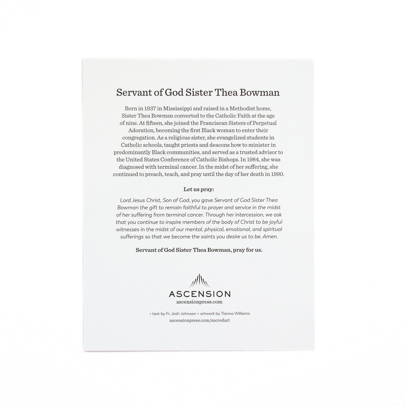Servant of God Thea Bowman Prayer Cards (Pack of 10) – Ascension